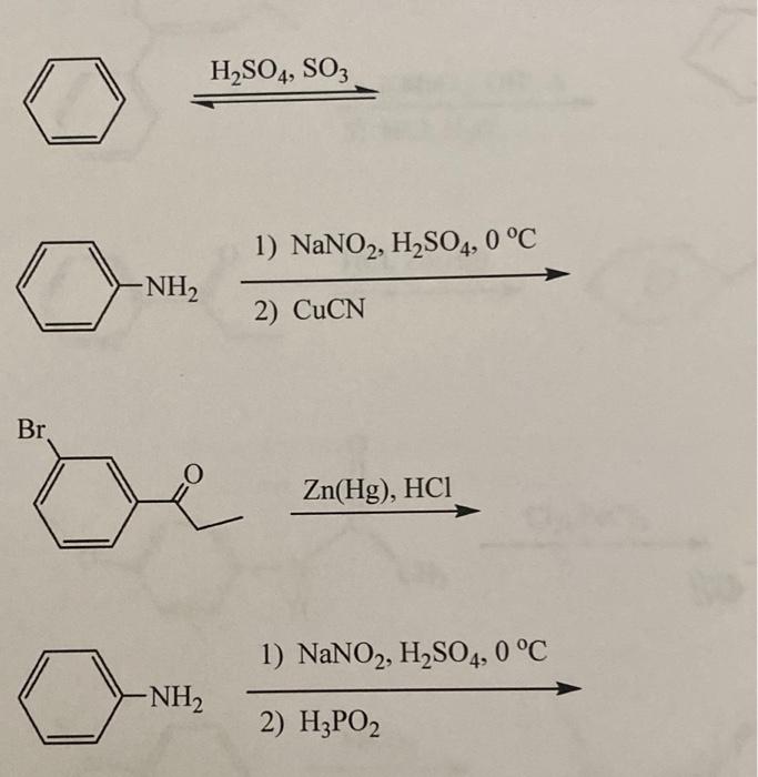 Solved H2SO4, SO3 1) NaNO2, H2SO4,0 °C -NH2 2) CuCN Br | Chegg.com