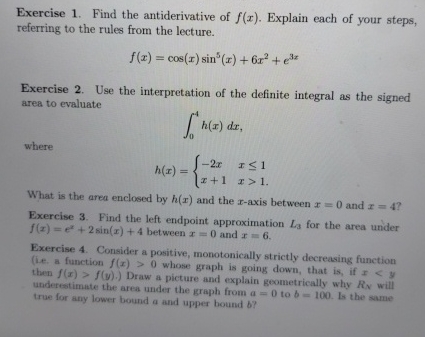 Solved Exercise 1. ﻿Find the antiderivative of f(x). | Chegg.com