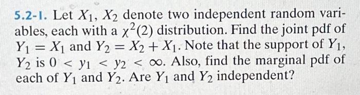 Solved 5.2-1. Let X₁, X2 denote two independent random vari- | Chegg.com