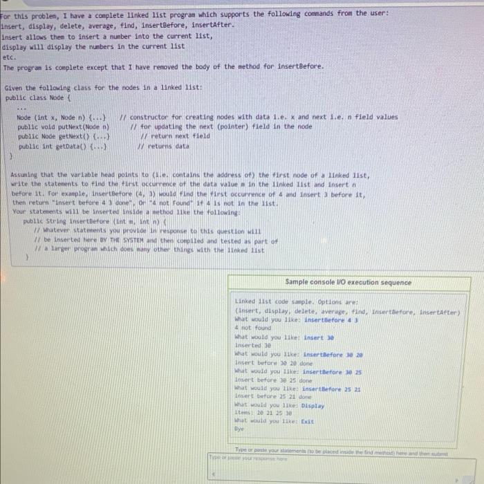 Solved For this problen, I have a complete linked list | Chegg.com
