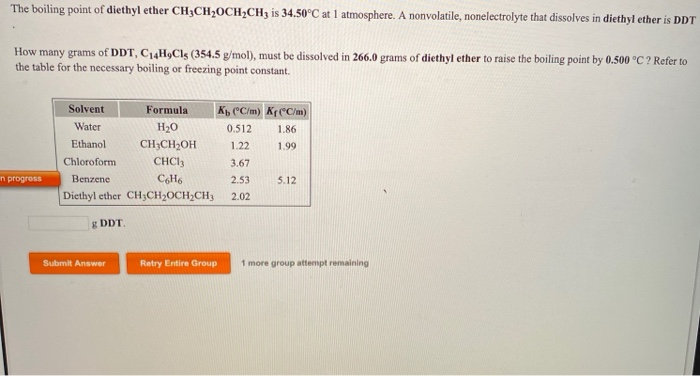 Solved The boiling point of diethyl ether CH CH2OCH2CH3 is | Chegg.com