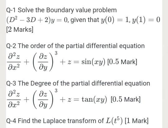 Solved Q-1 Solve the Boundary value problem (D2 – 3D + 2)y = | Chegg.com