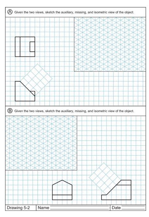 Solved Given the two views, sketch the auxiliary, missing, | Chegg.com