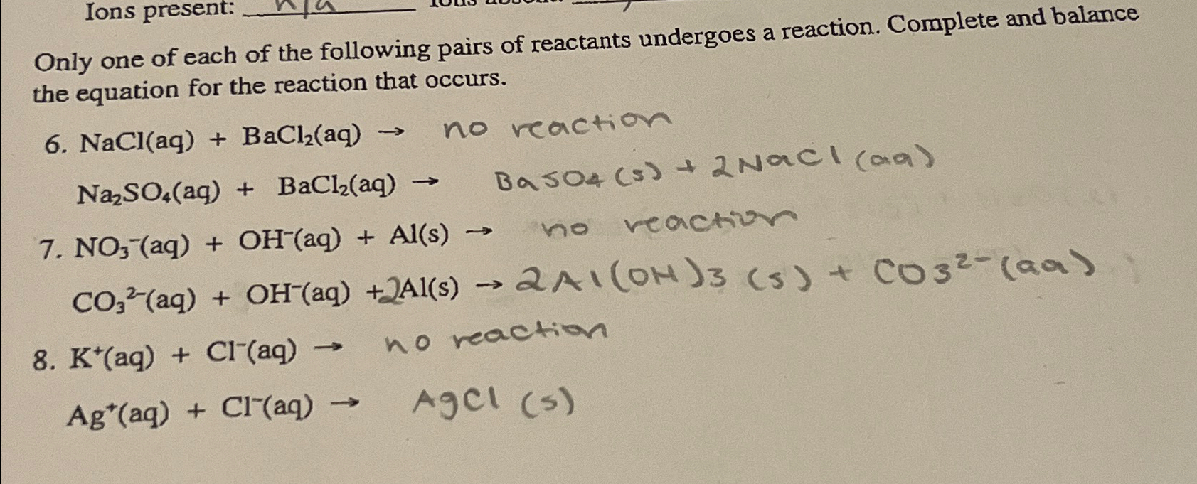 Solved Only one of each of the following pairs of reactants | Chegg.com