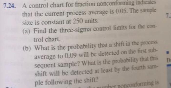 Solved 7 7.24. A control chart for fraction nonconforming | Chegg.com