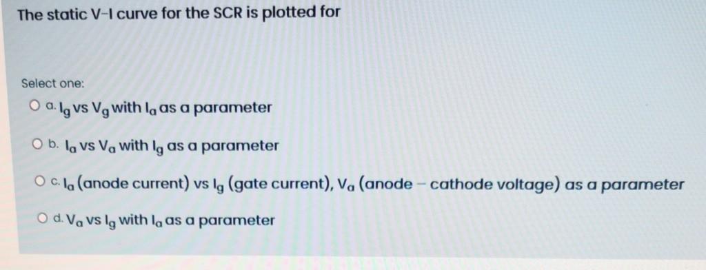 Solved The static V-I curve for the SCR is plotted for | Chegg.com