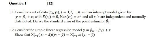 Solved 1.1 Consider a set of data (xi,yi),i=1,2,…,n and an | Chegg.com