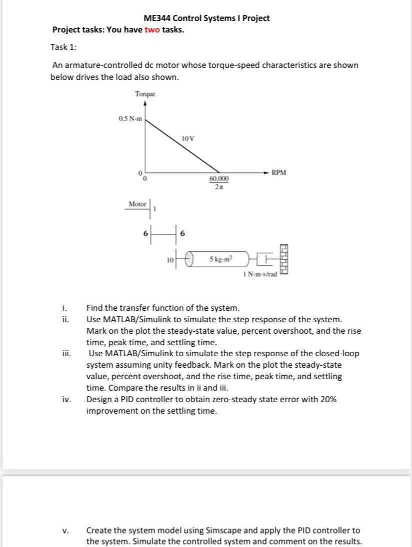 Solved ME344 ﻿Control Systems I ProjectProject tasks: You | Chegg.com