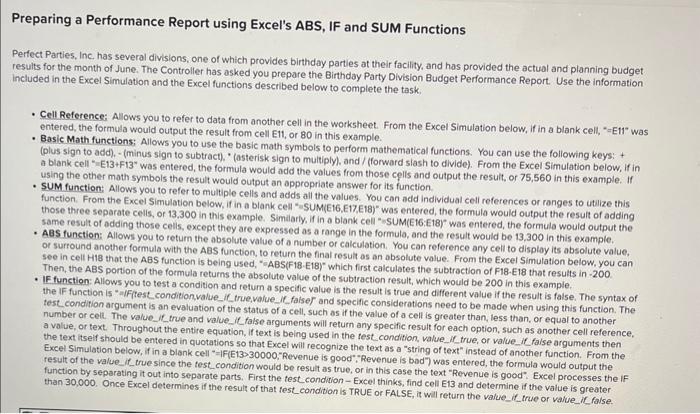 Solved Preparing a Performance Report using Excel's ABS, IF | Chegg.com