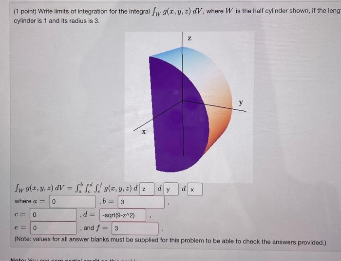Solved (1 point) Write limits of integration for the | Chegg.com