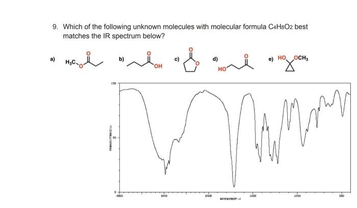 Solved 9. Which of the following unknown molecules with | Chegg.com