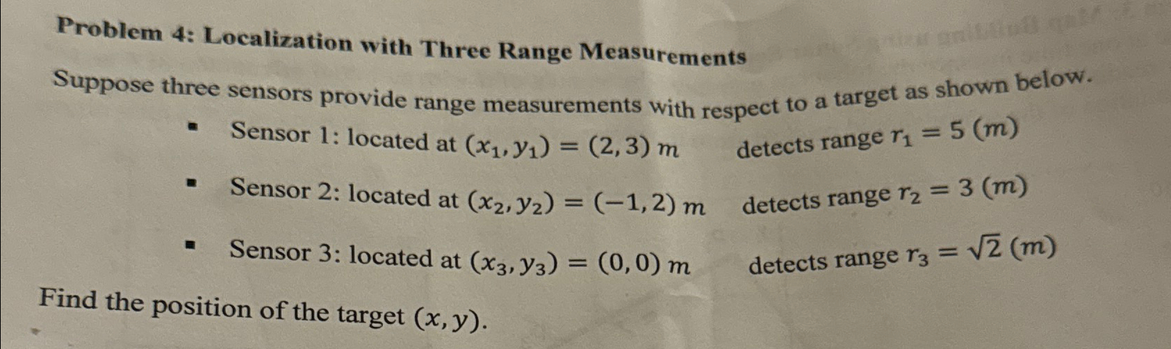 Solved Problem 4: Localization with Three Range | Chegg.com