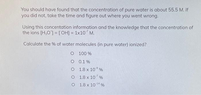 Solved You should have found that the concentration of pure | Chegg.com