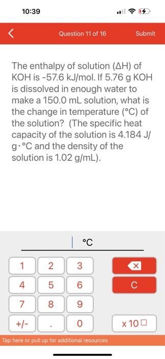 Solved The enthalpy of solution (ΔH) of KOH is −57.6 kJ/mol. | Chegg.com