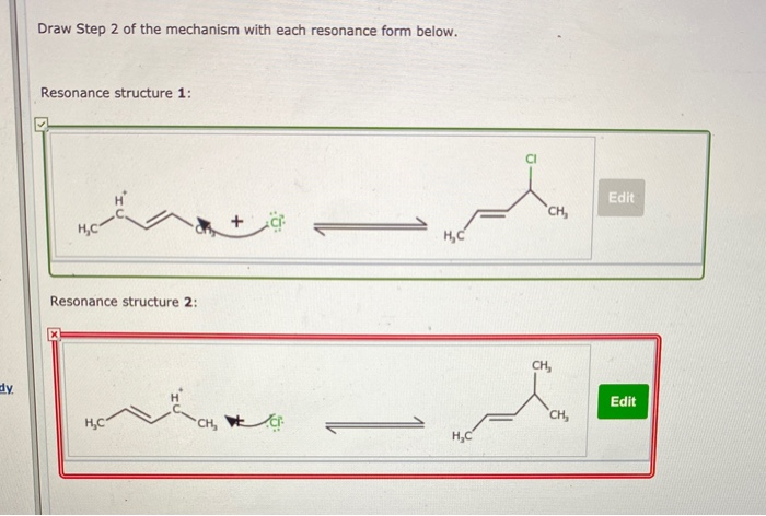 Solved Draw Step 2 of the mechanism with each resonance form | Chegg.com