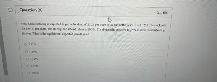Solved Criny Manufacturang is expected to pay a divadend of | Chegg.com