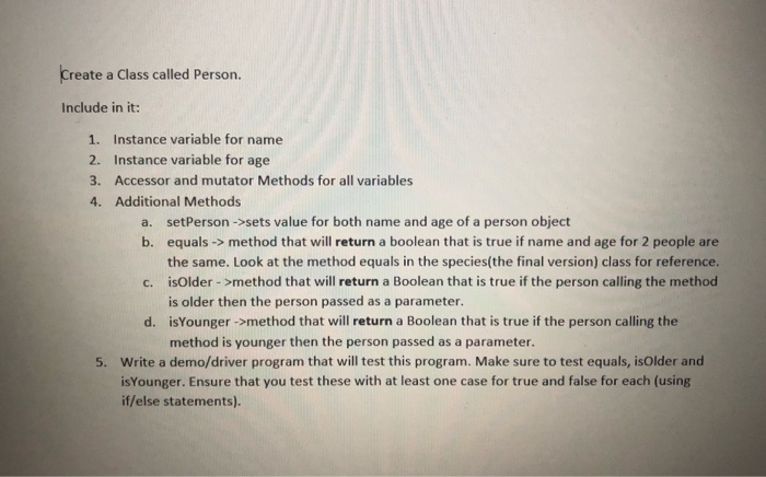 Solved Create a Class called Person. Include in it: 1. | Chegg.com