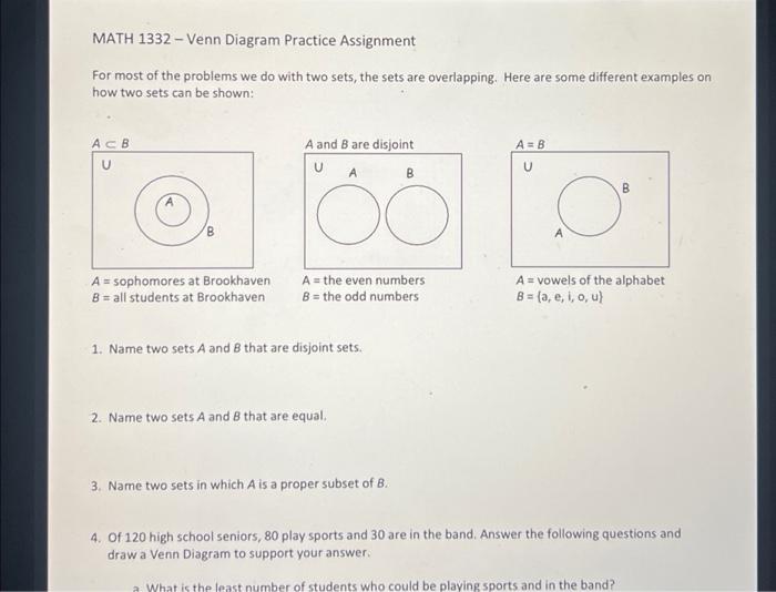 Solved MATH 1332-Venn Diagram Practice Assignment For most | Chegg.com