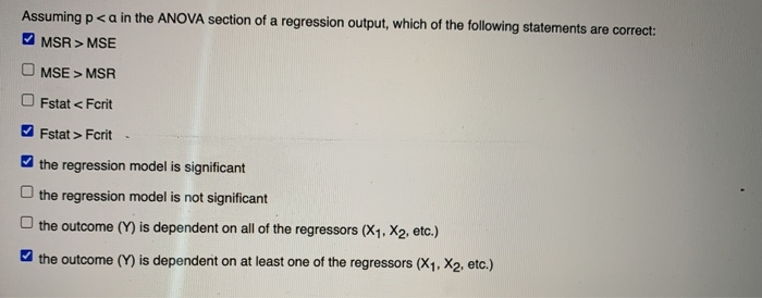 Solved Assuming p MSE MSE > MSR Fstat Fcrit the | Chegg.com