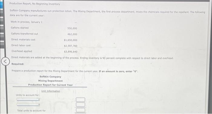 Solved Production Report, No Beginning Inventory Softkin | Chegg.com