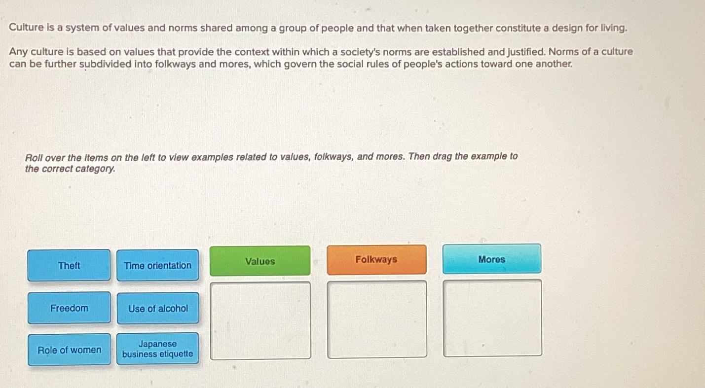 Solved Culture is a system of values and norms shared among | Chegg.com