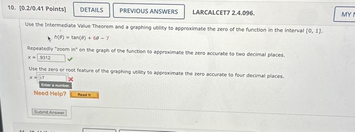 Use the Intermediate Value Theorem and a graphing | Chegg.com