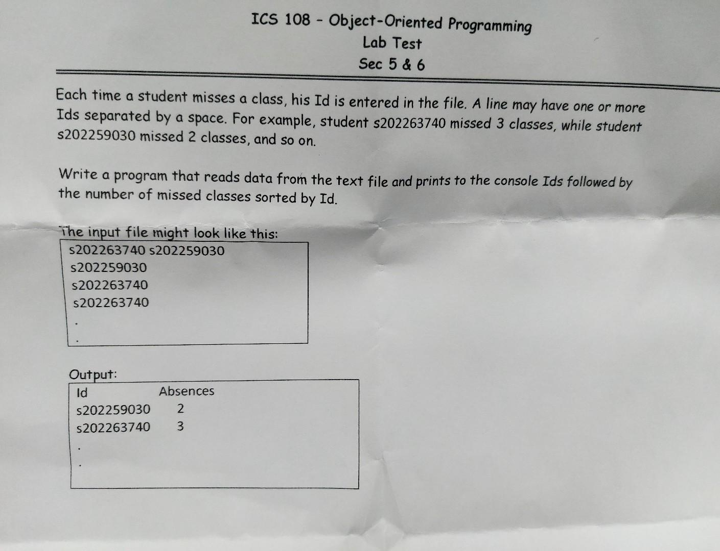 Solved Each time a student misses a class, his Id is entered | Chegg.com