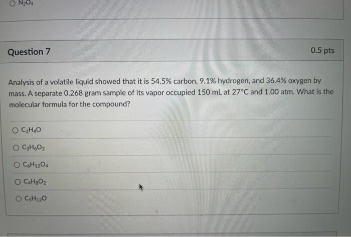 Solved Analysis of a volatile liquid showed that it is 54.5% | Chegg.com