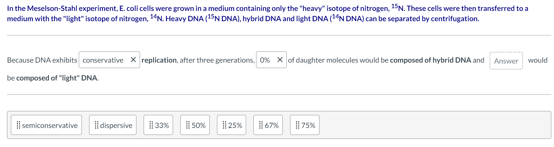 Solved hybrid DNA and light DNA DNA) ﻿can be separated by | Chegg.com