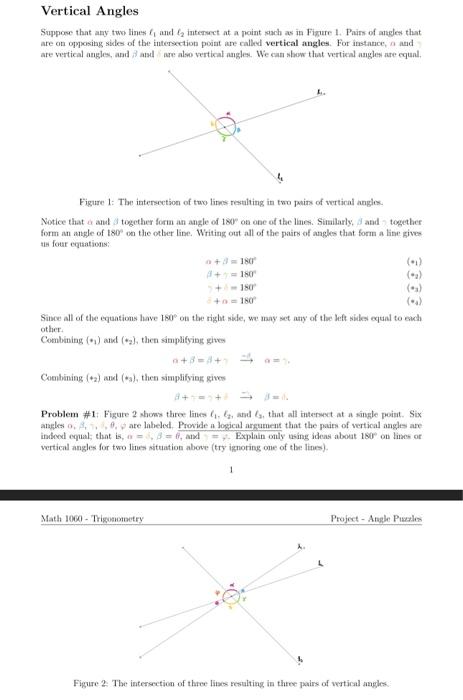 Solved Vertical Angles Suppose that any two lines ℓ1 and ℓ2 | Chegg.com