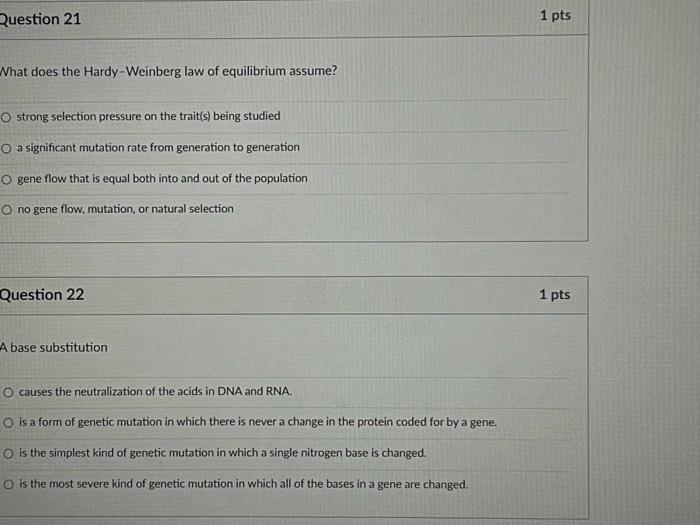 Solved Question 21 1 pts What does the Hardy-Weinberg law of | Chegg.com