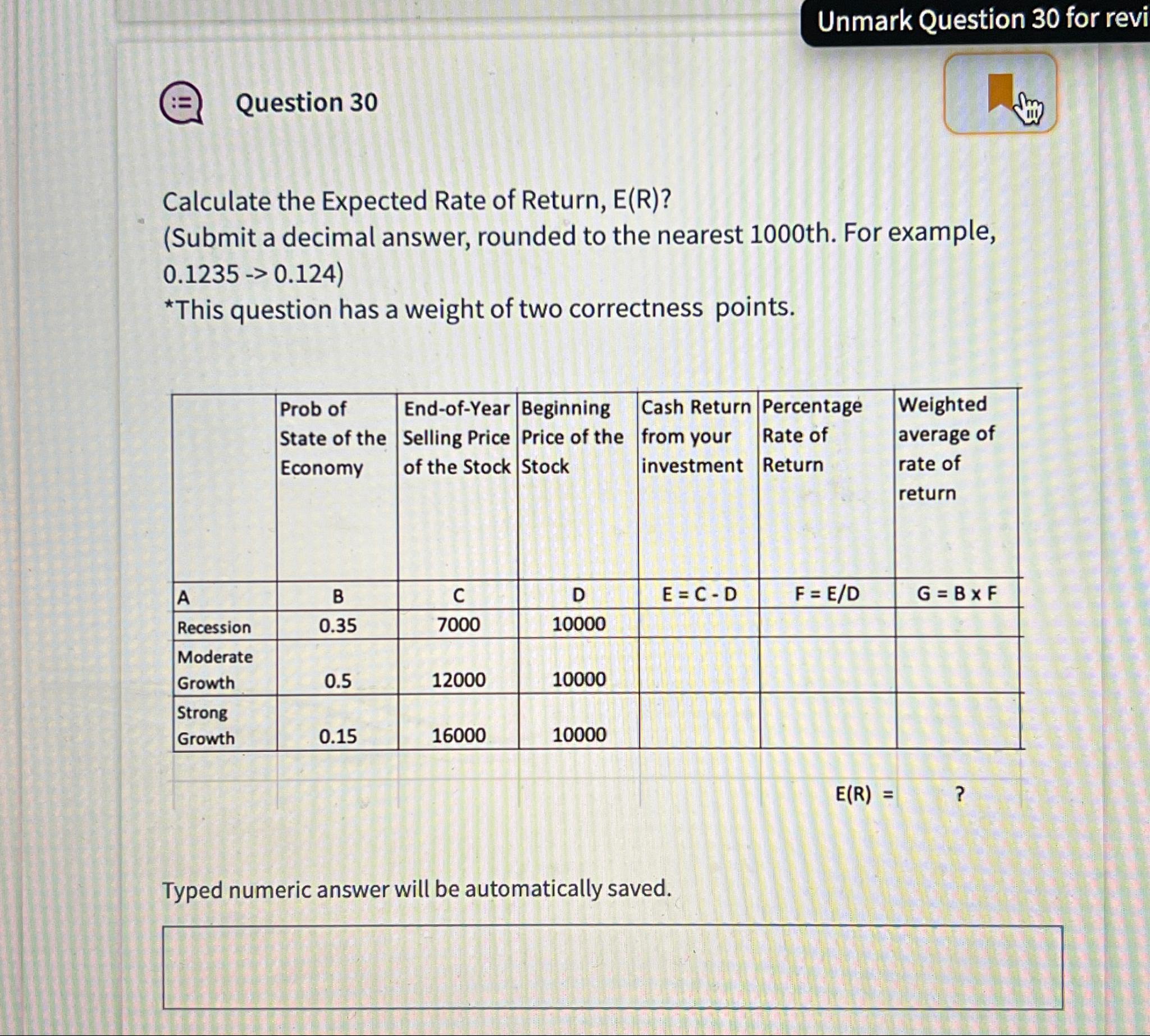 Solved Calculate the expected rate of returnCalculate the | Chegg.com