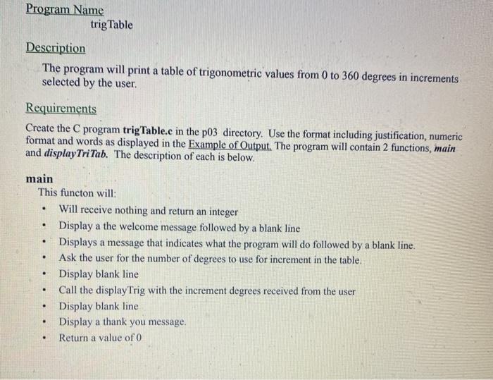 Solved Program Name Trig Table Description The Program Will