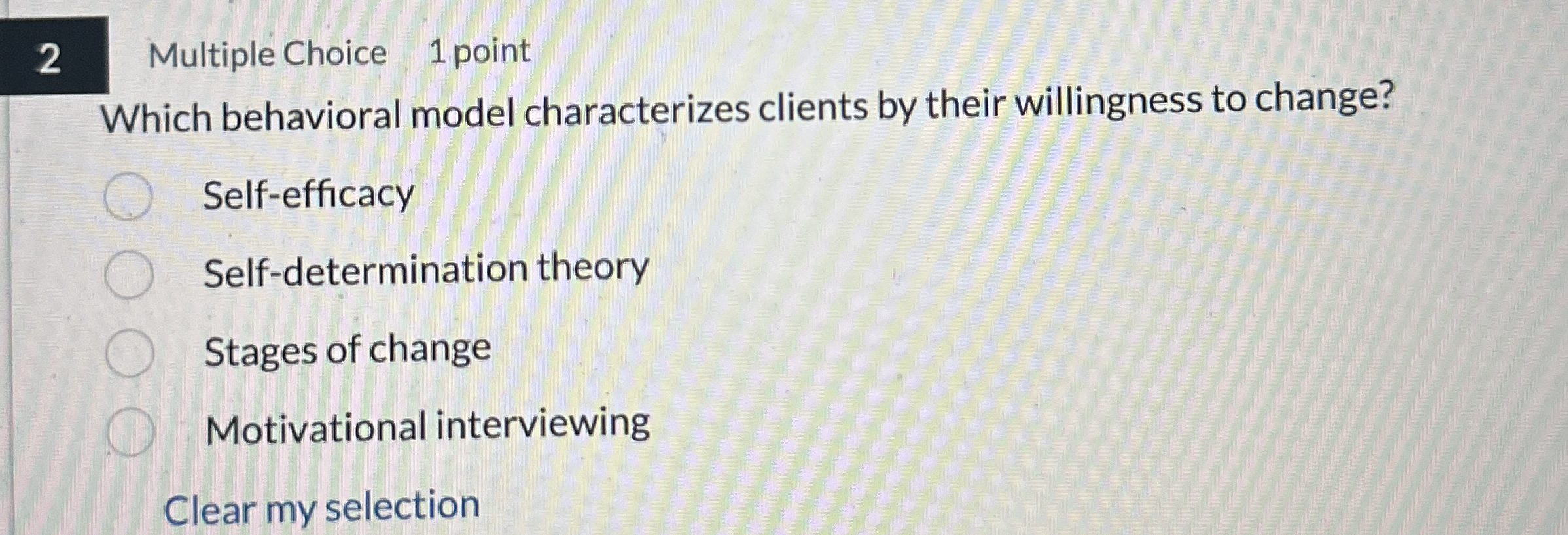 Solved 2Multiple Choice1 ﻿pointWhich behavioral model | Chegg.com