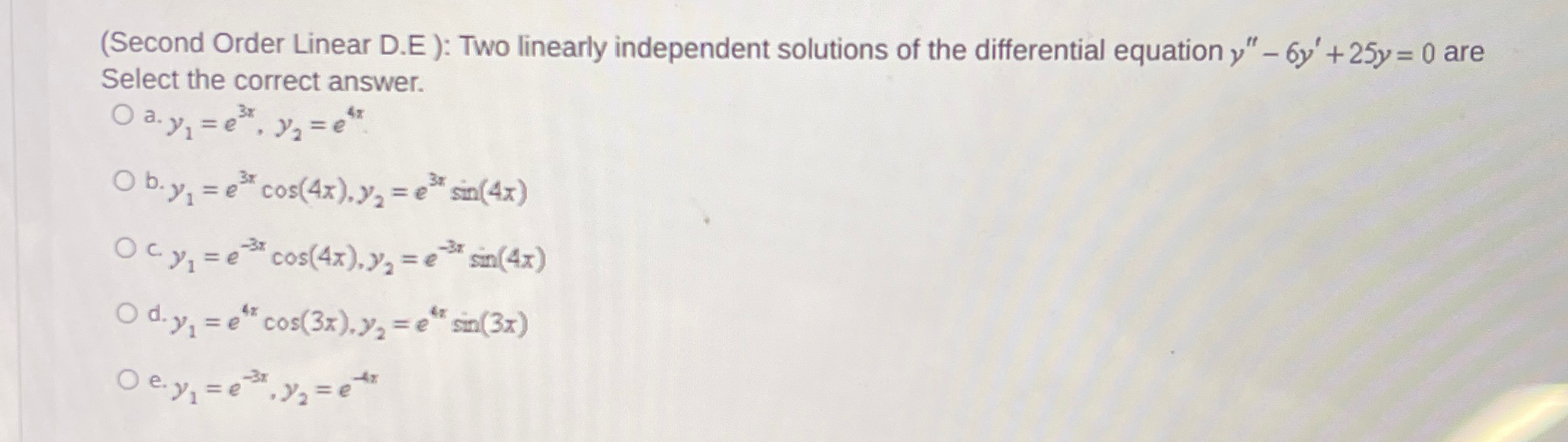 Solved (Second Order Linear D.E ): Two linearly independent | Chegg.com