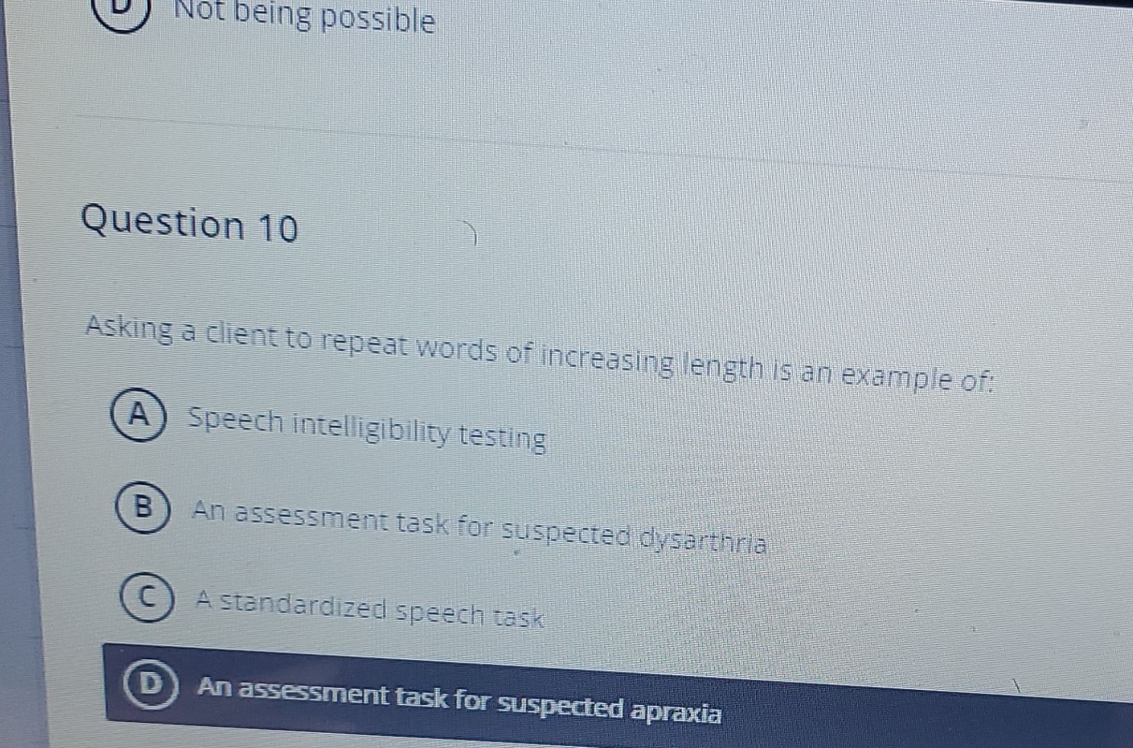 Solved Question 10Asking a client to repeat words of | Chegg.com