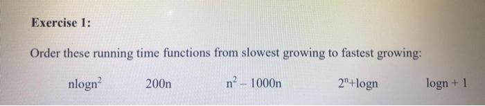 Solved Exercise 1 Order These Running Time Functions From