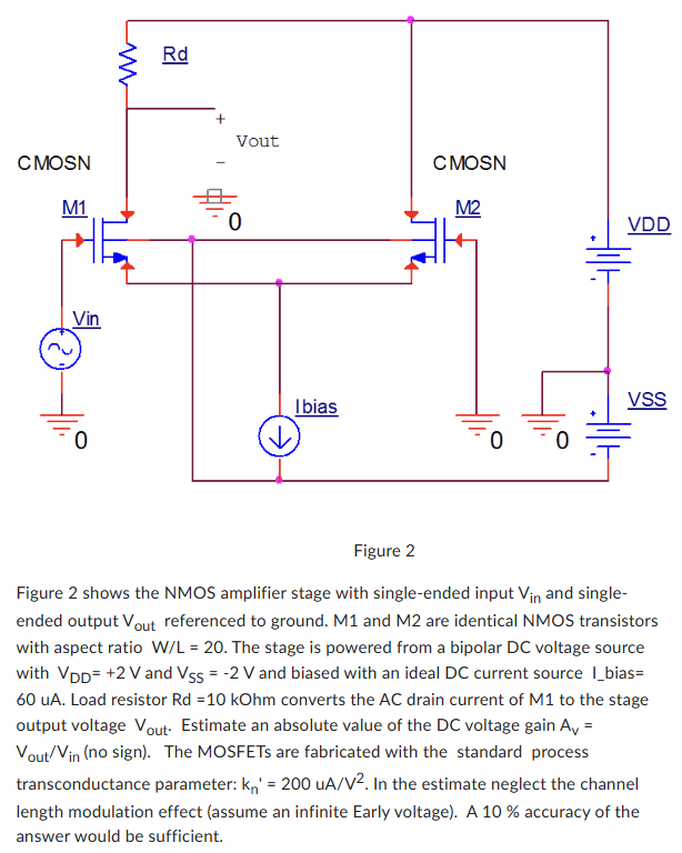Figure 2 ﻿shows the NMOS amplifier stage with | Chegg.com