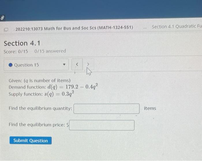 Solved 202210:13073 Math for Bus and Soc SCS (MATH:1324-551) | Chegg.com
