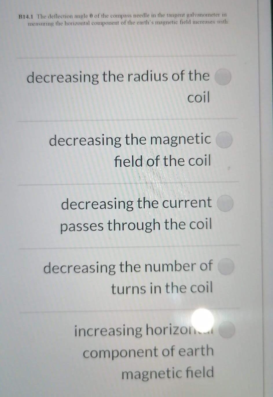 Solved B14.1 The deflection angle of the compass needle in | Chegg.com