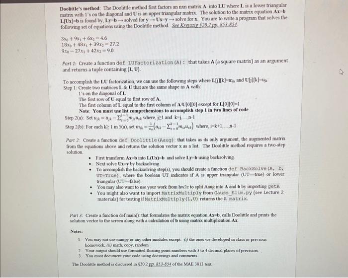 Solved Doolittle's method: The Doolsttle method first | Chegg.com