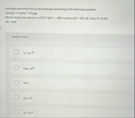 Solved Hydrogen peroxide (H2O2) ﻿decomposes according to the | Chegg.com