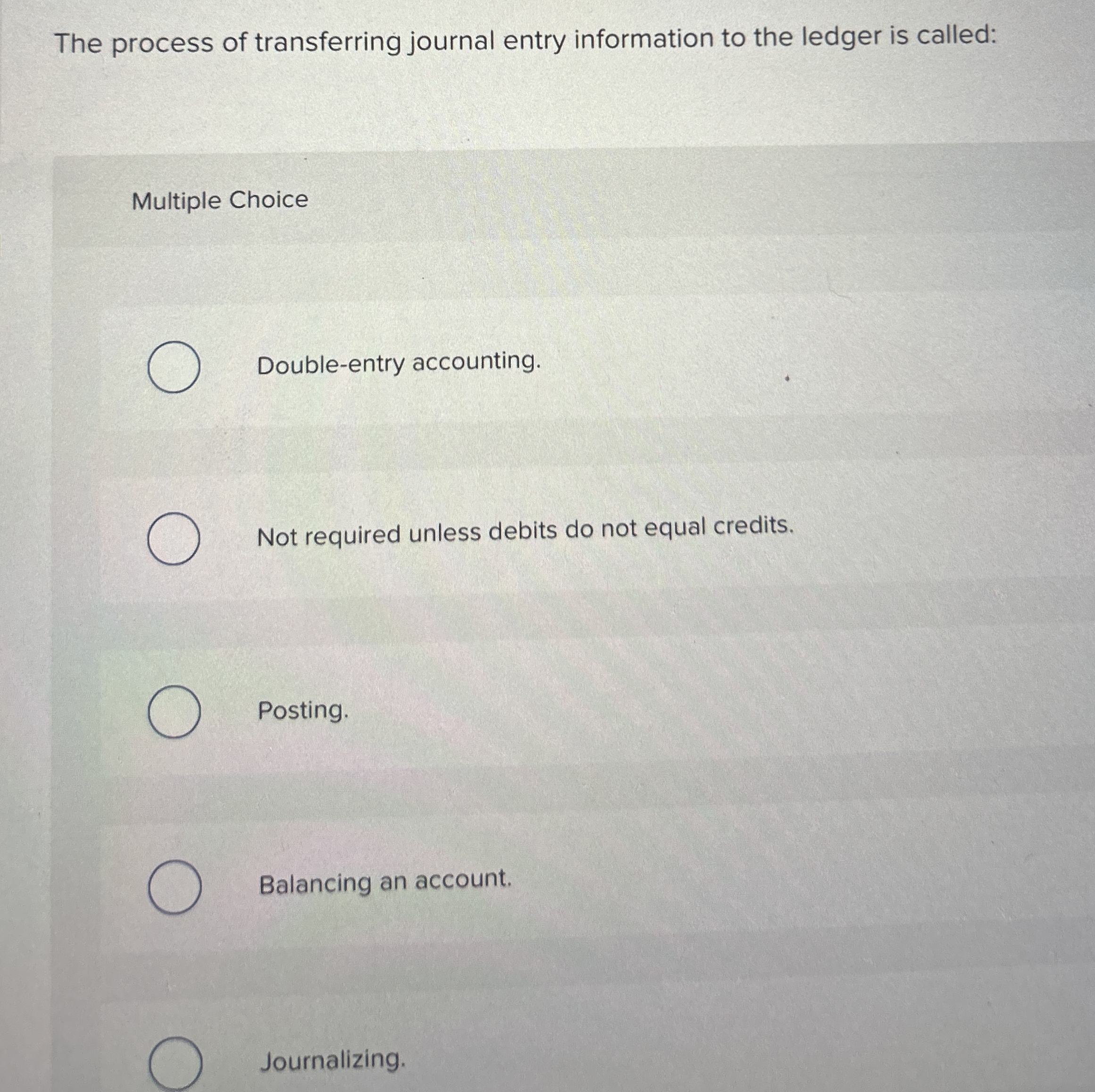 Solved The process of transferring journal entry information | Chegg.com