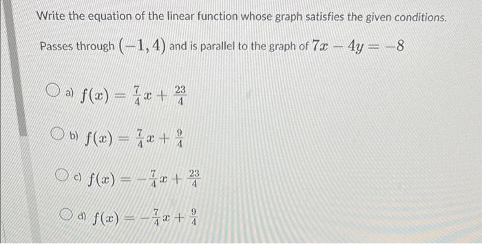 Solved Write the equation of the linear function whose graph | Chegg.com