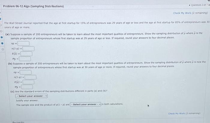 Solved Problem 06-12 Algo (Sampling Distributions) Question | Chegg.com