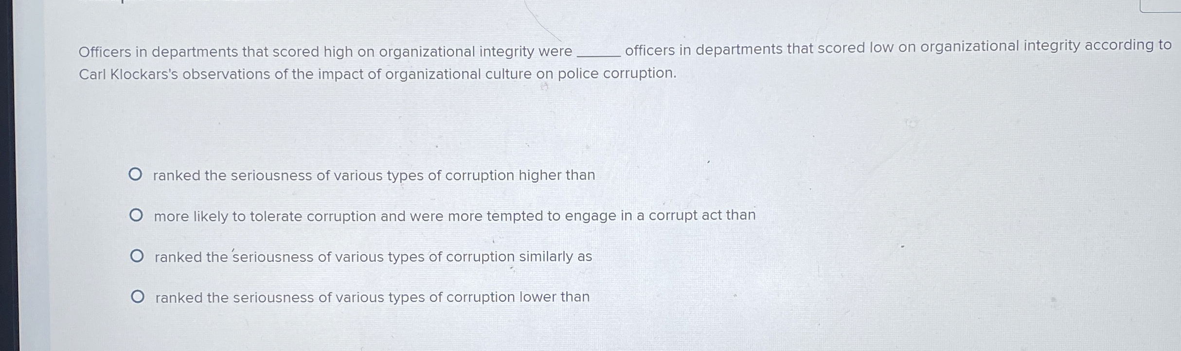 Solved Officers in departments that scored high on | Chegg.com