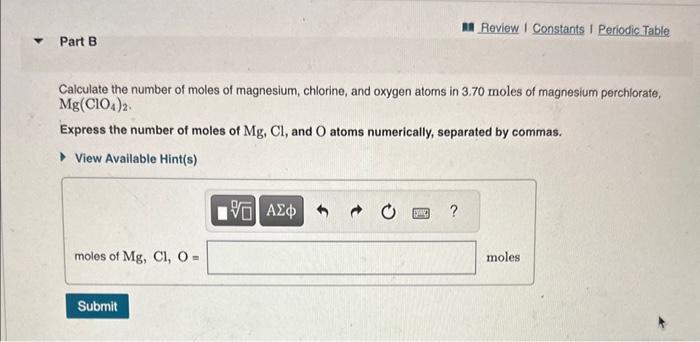 Solved Calculate the number of moles of magnesium, chlorine, | Chegg.com