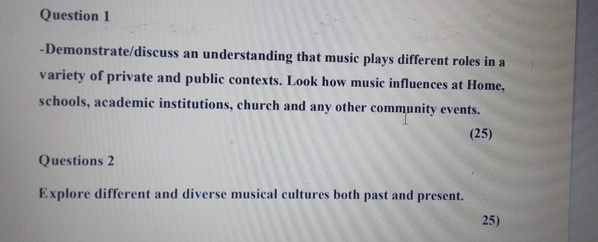 -Demonstrate/discuss an understanding that music | Chegg.com