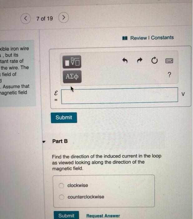 Solved A Review Constants v Part A Shrinking Loop. A | Chegg.com