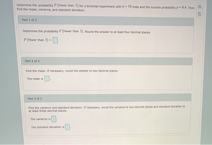 Solved Determine the probability P (Fewer than 3) for a | Chegg.com